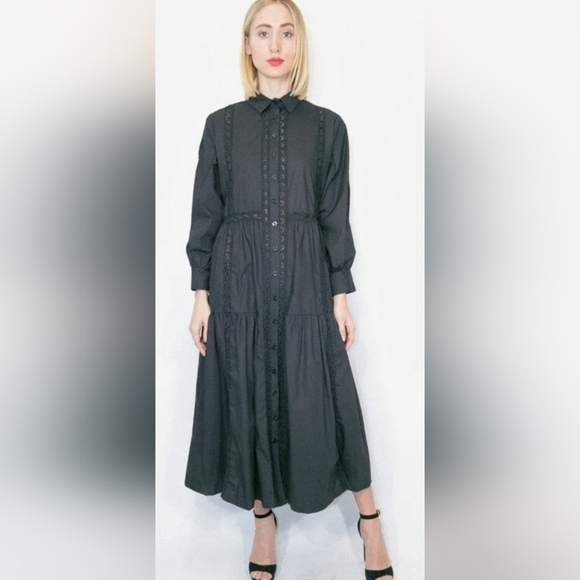 N By Nancy | Dresses | N By Nancy Black Cotton Long Sleeve Embroidered ...